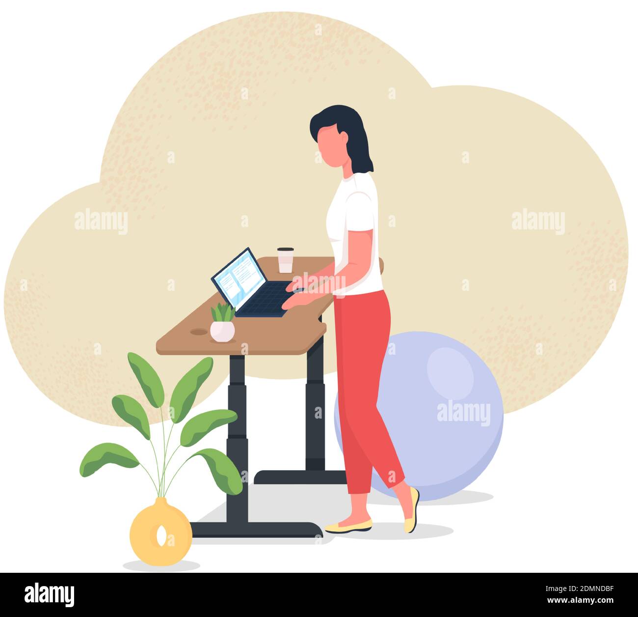 Work at standing desk 2D vector web banner, poster Stock Vector Image ...