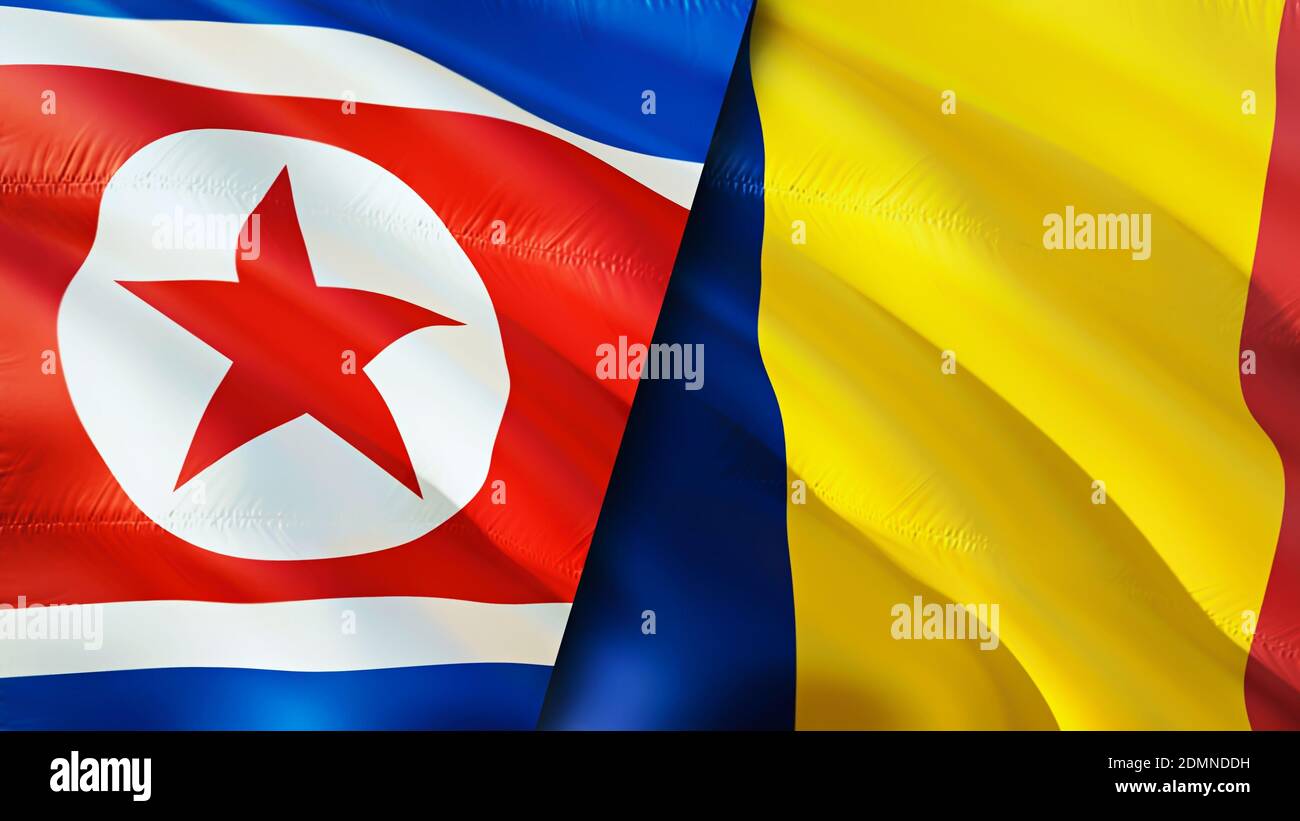 North Korea and Chad flags. 3D Waving flag design. North Korea Chad ...