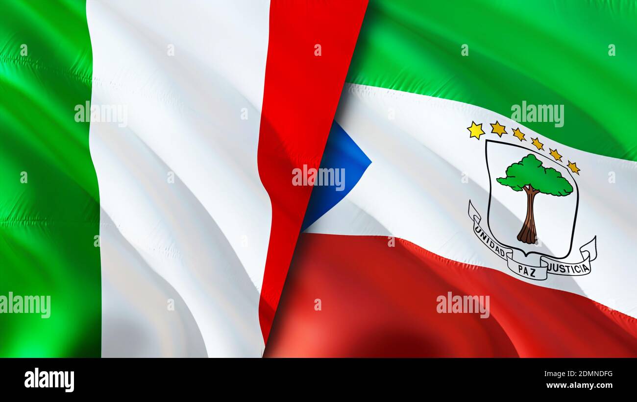 Italy and Equatorial Guinea flags. 3D Waving flag design. Italy ...