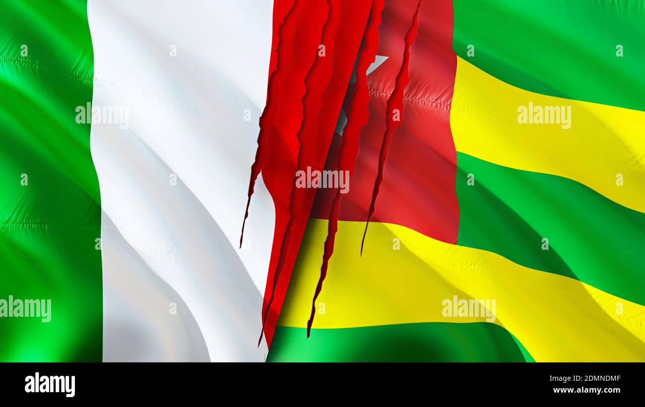 Italy and Togo flags with scar concept. Waving flag,3D rendering. Italy ...