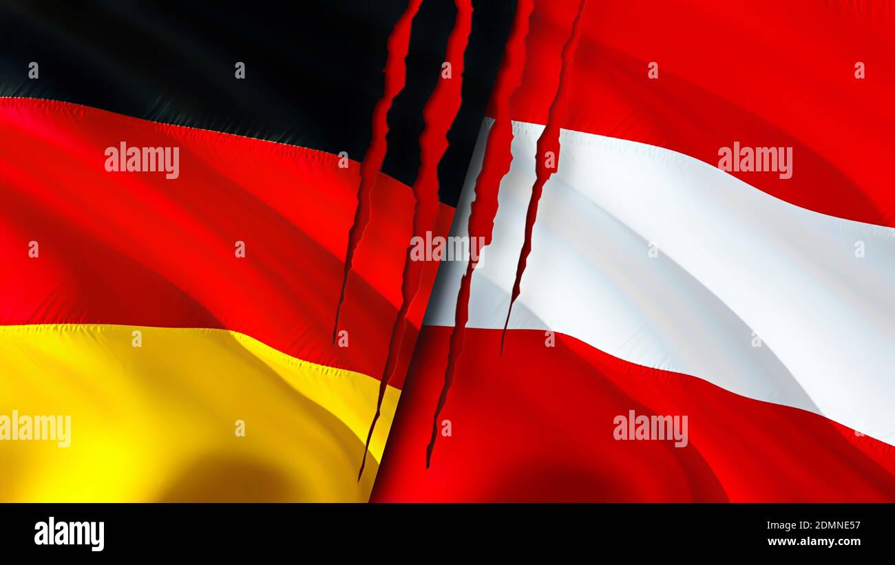 Germany and Austria flags with scar concept. Waving flag,3D rendering ...
