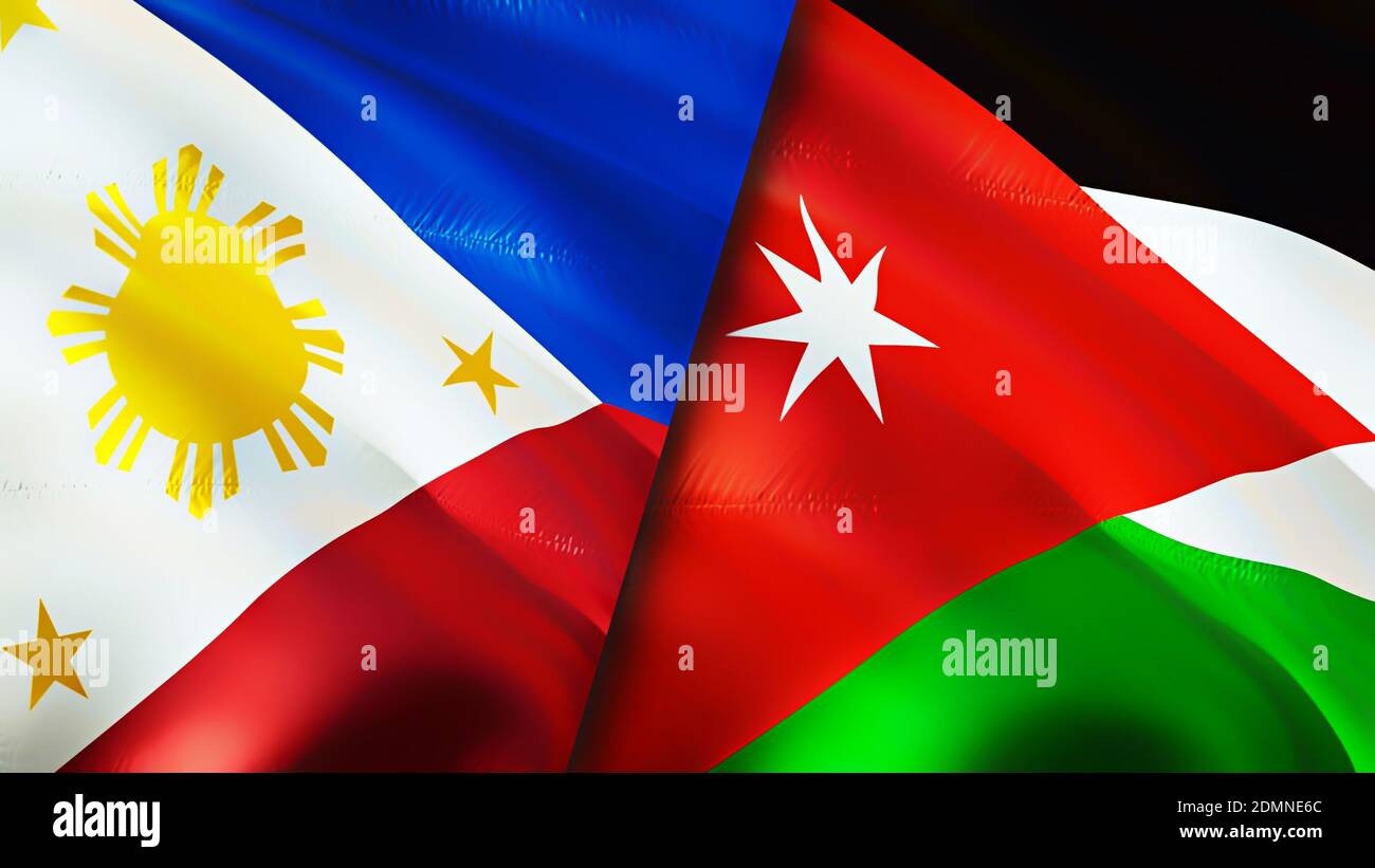 Philippines and Jordan flags. 3D Waving flag design. Philippines Jordan ...
