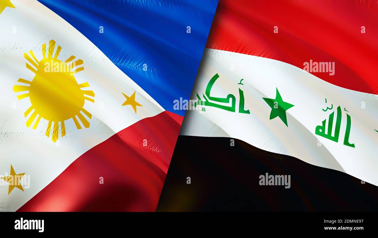 Philippines and Iraq flags. 3D Waving flag design. Philippines Iraq ...