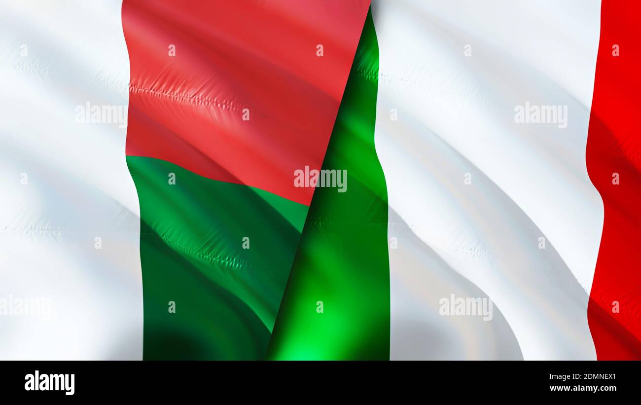 Madagascar and Italy flags. 3D Waving flag design. Madagascar Italy ...