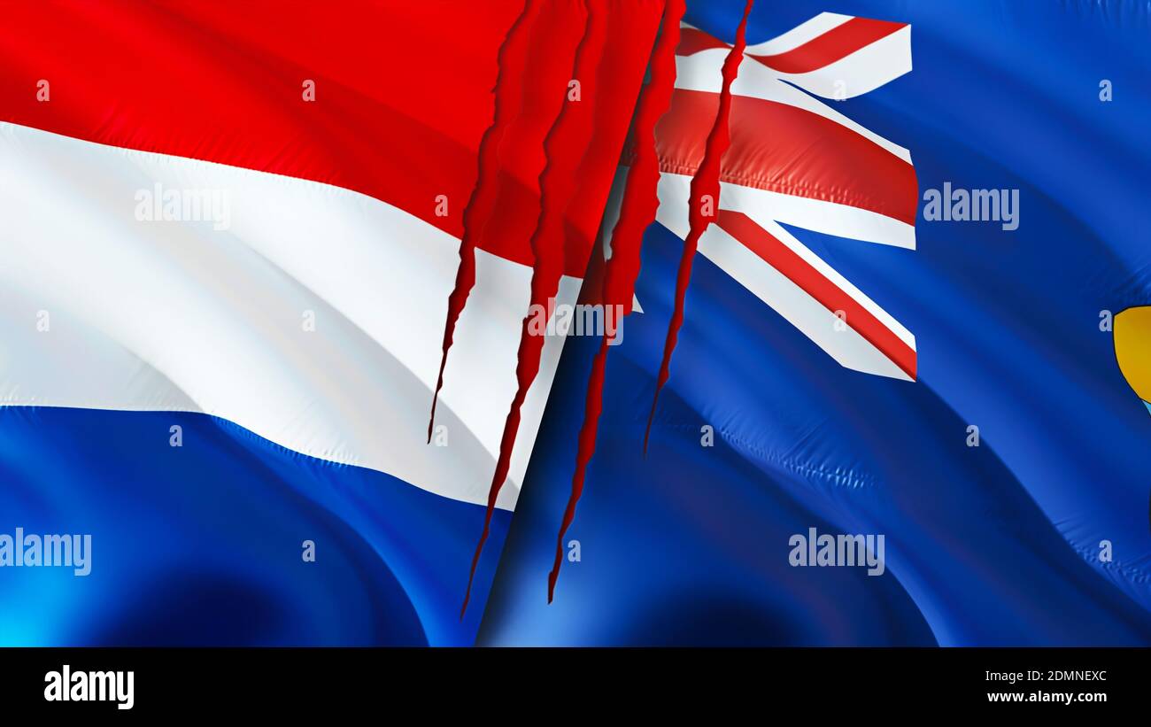 Netherlands and Saint Helena flags with scar concept. Waving flag,3D ...