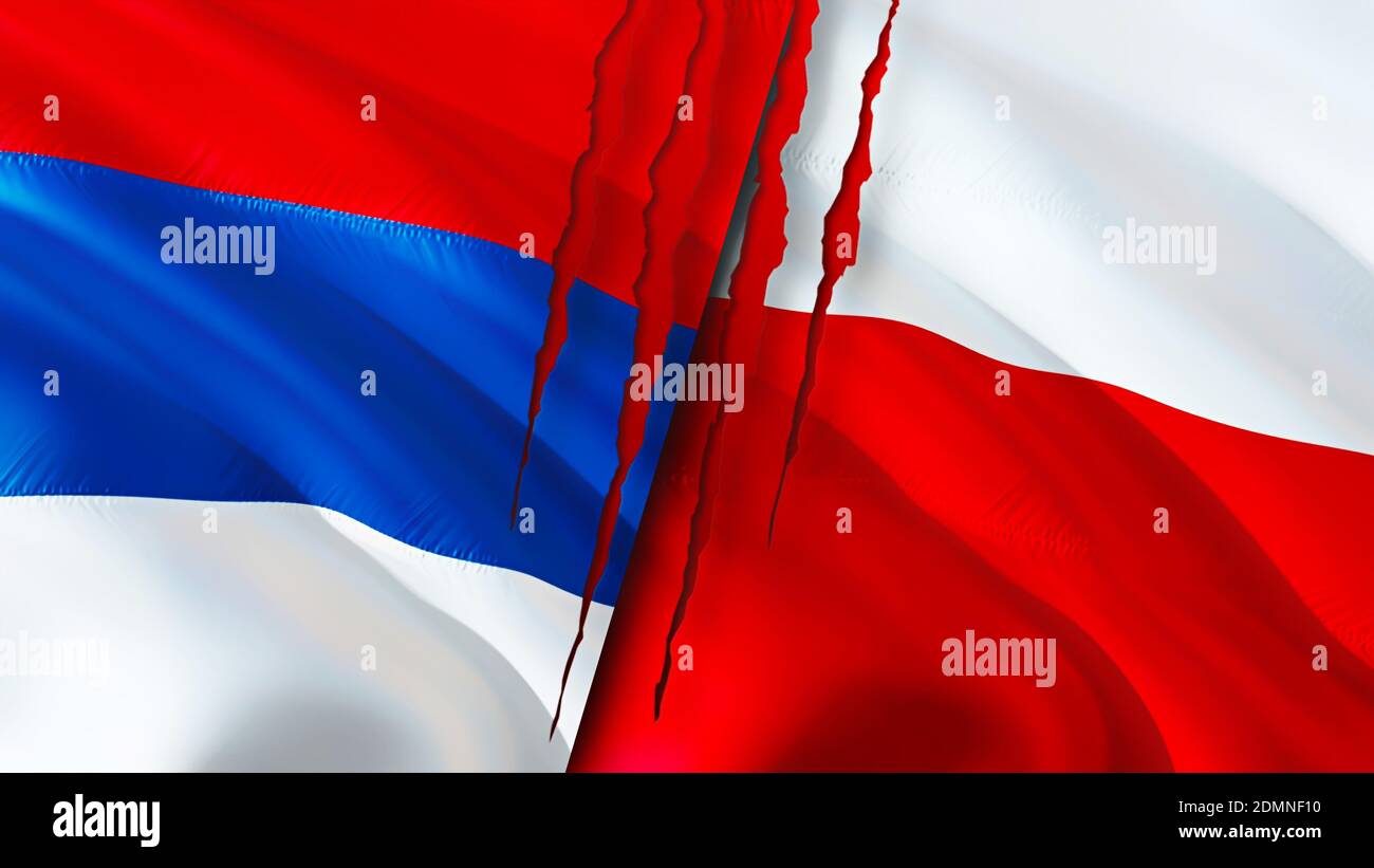 Serbia and Poland flags with scar concept. Waving flag,3D rendering ...
