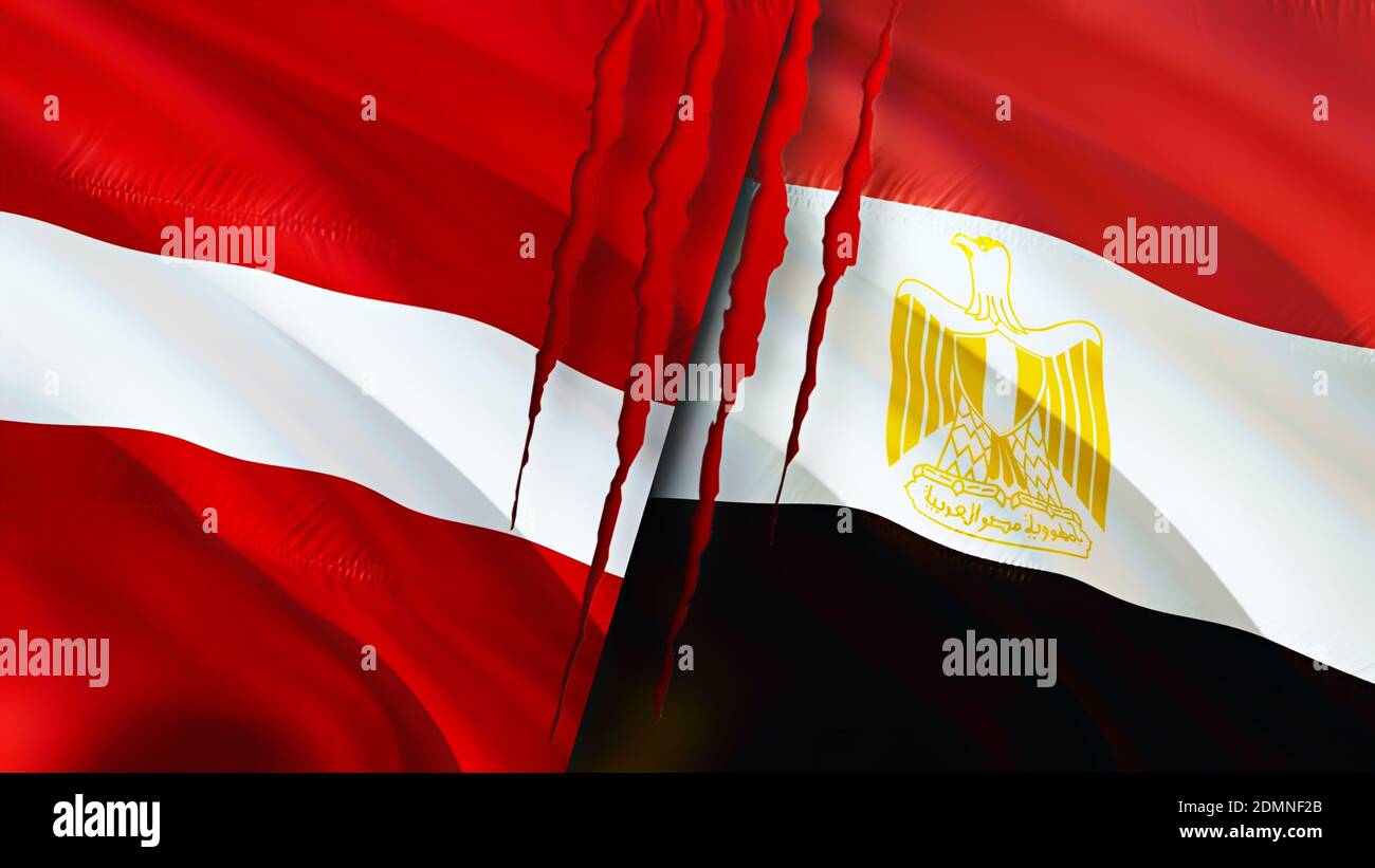 Latvia and Egypt flags with scar concept. Waving flag,3D rendering ...