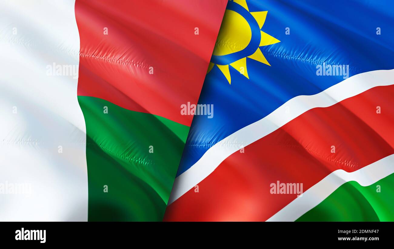 Madagascar and Namibia flags. 3D Waving flag design. Madagascar Namibia ...