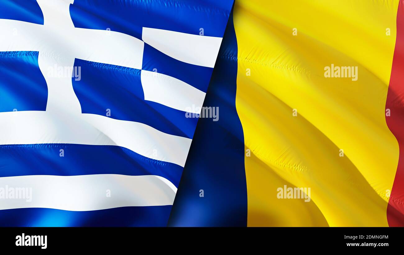 Greece and Chad flags. 3D Waving flag design. Greece Chad flag, picture ...