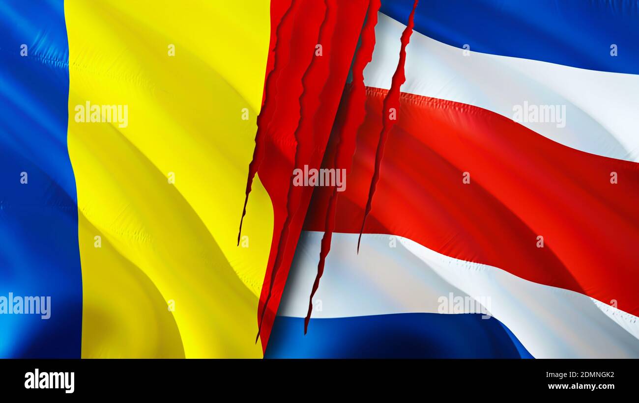 Romania and Costa Rica flags with scar concept. Waving flag,3D ...