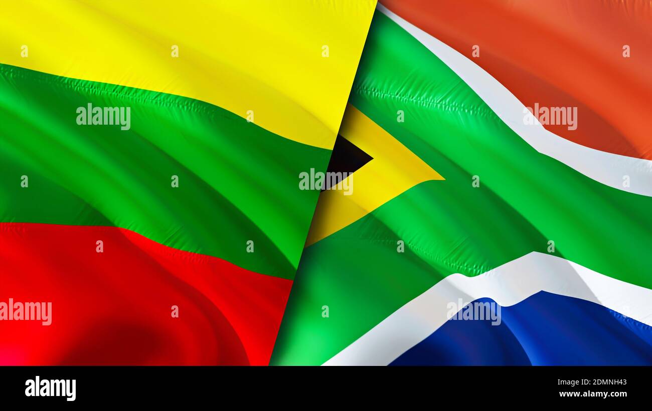 Lithuania and South Africa flags. 3D Waving flag design. Lithuania ...