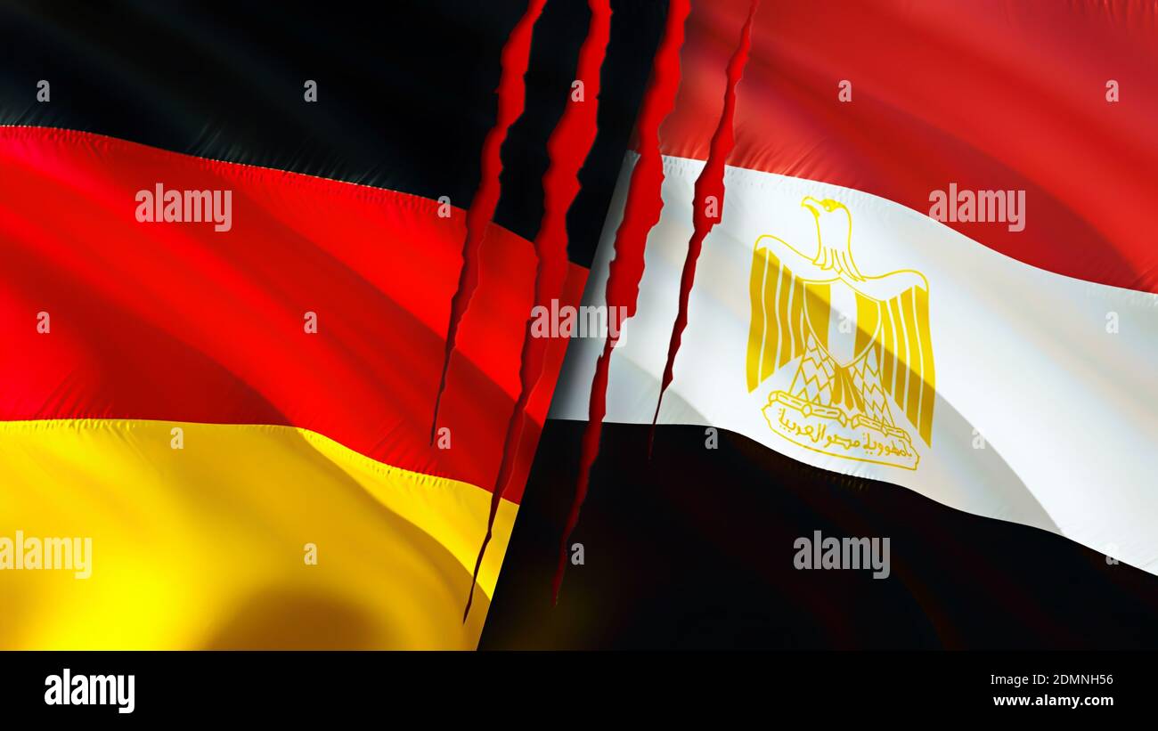 Germany and Egypt flags with scar concept. Waving flag,3D rendering ...