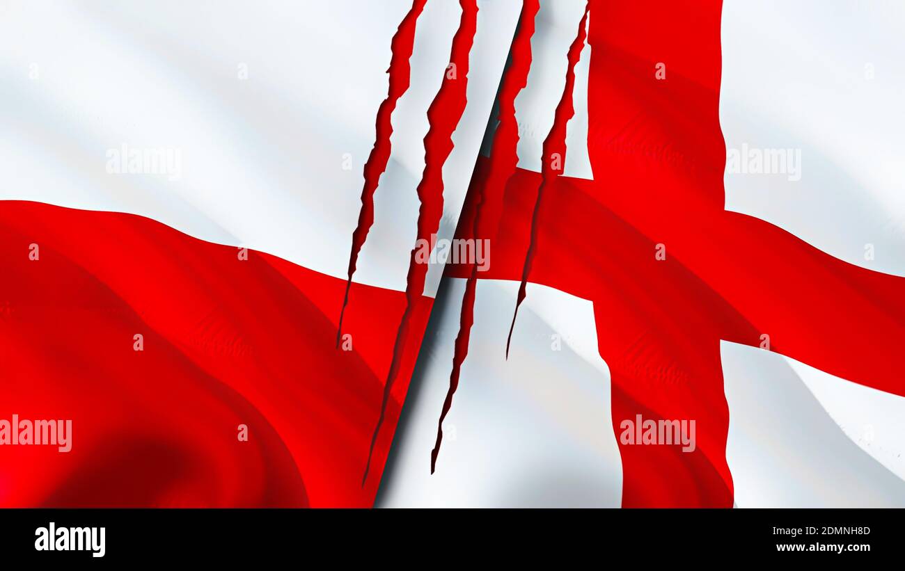Poland and England flags with scar concept. Waving flag,3D rendering ...