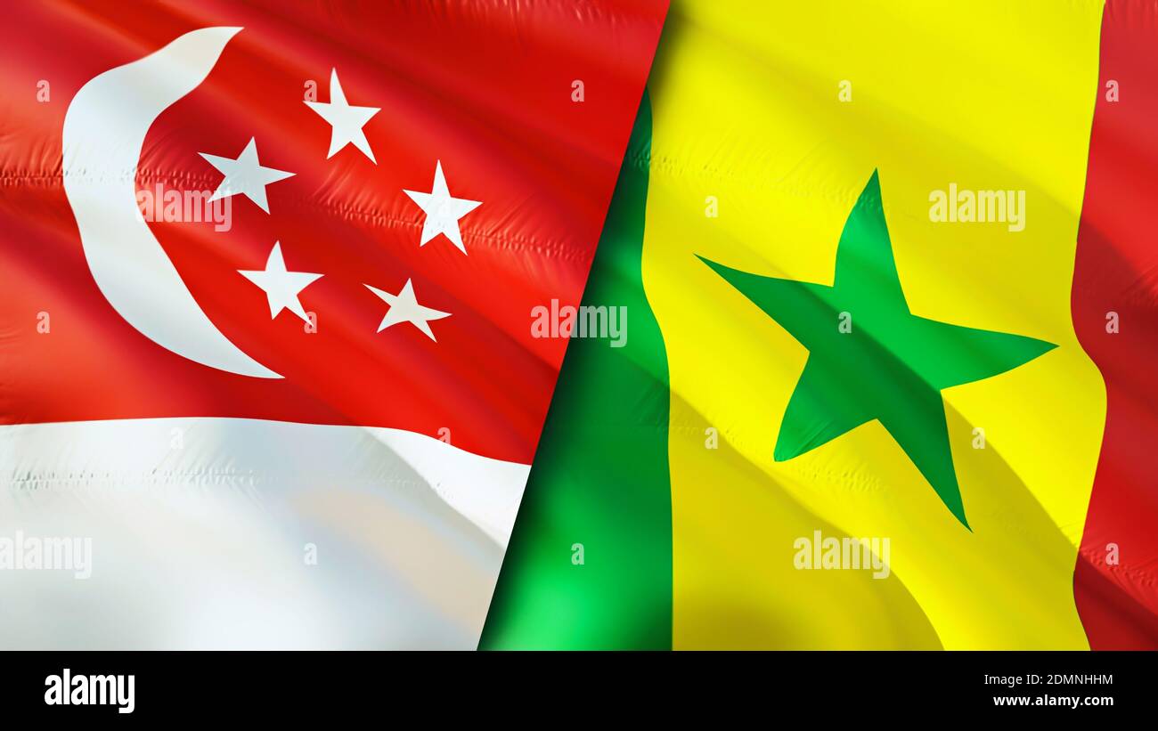 Singapore and Senegal flags. 3D Waving flag design. Singapore Senegal ...
