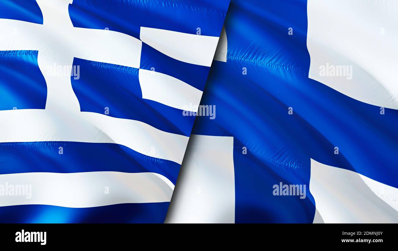Greece and Finland flags. 3D Waving flag design. Greece Finland flag ...