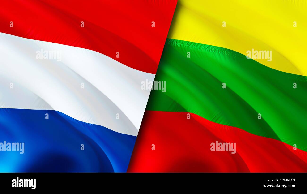 Netherlands and Lithuania flags. 3D Waving flag design. Netherlands ...
