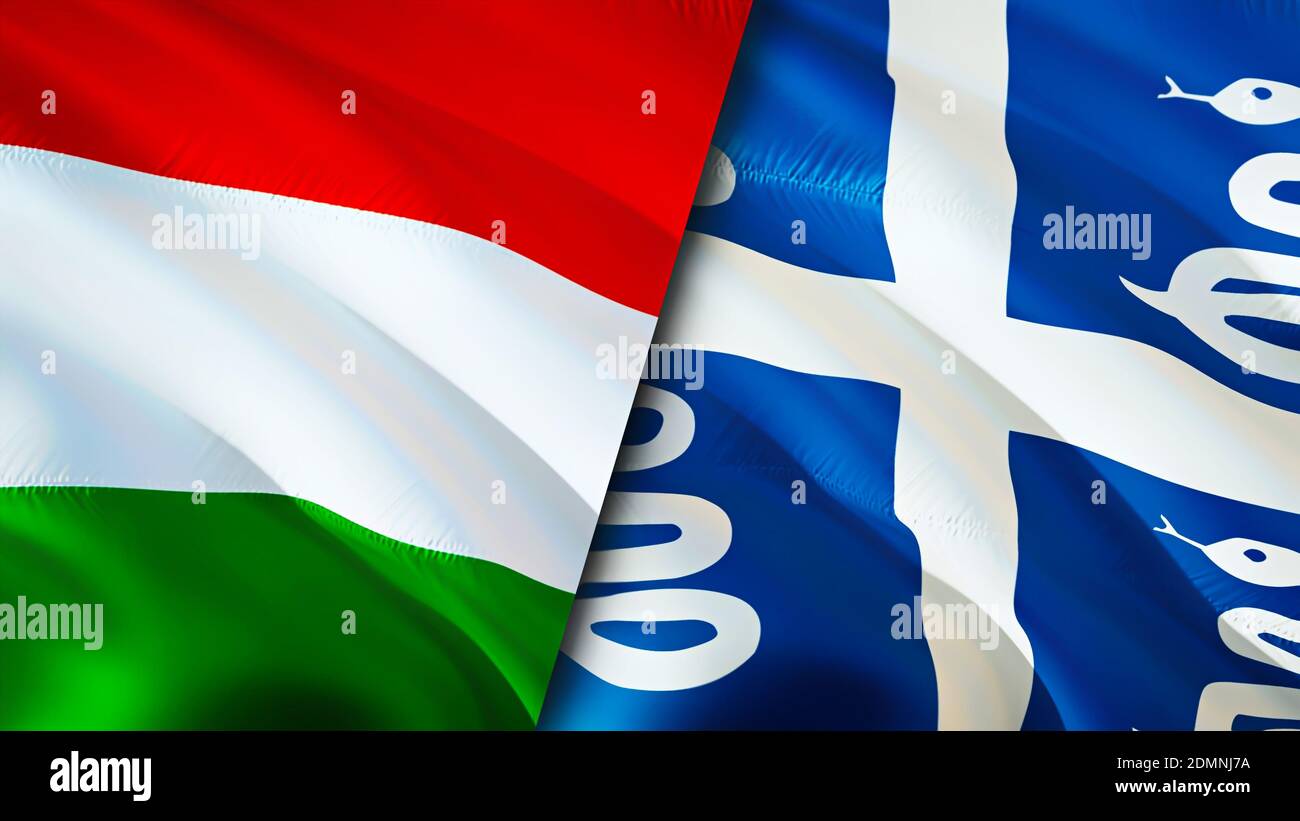 Hungary and Martinique flags. 3D Waving flag design. Hungary Martinique ...