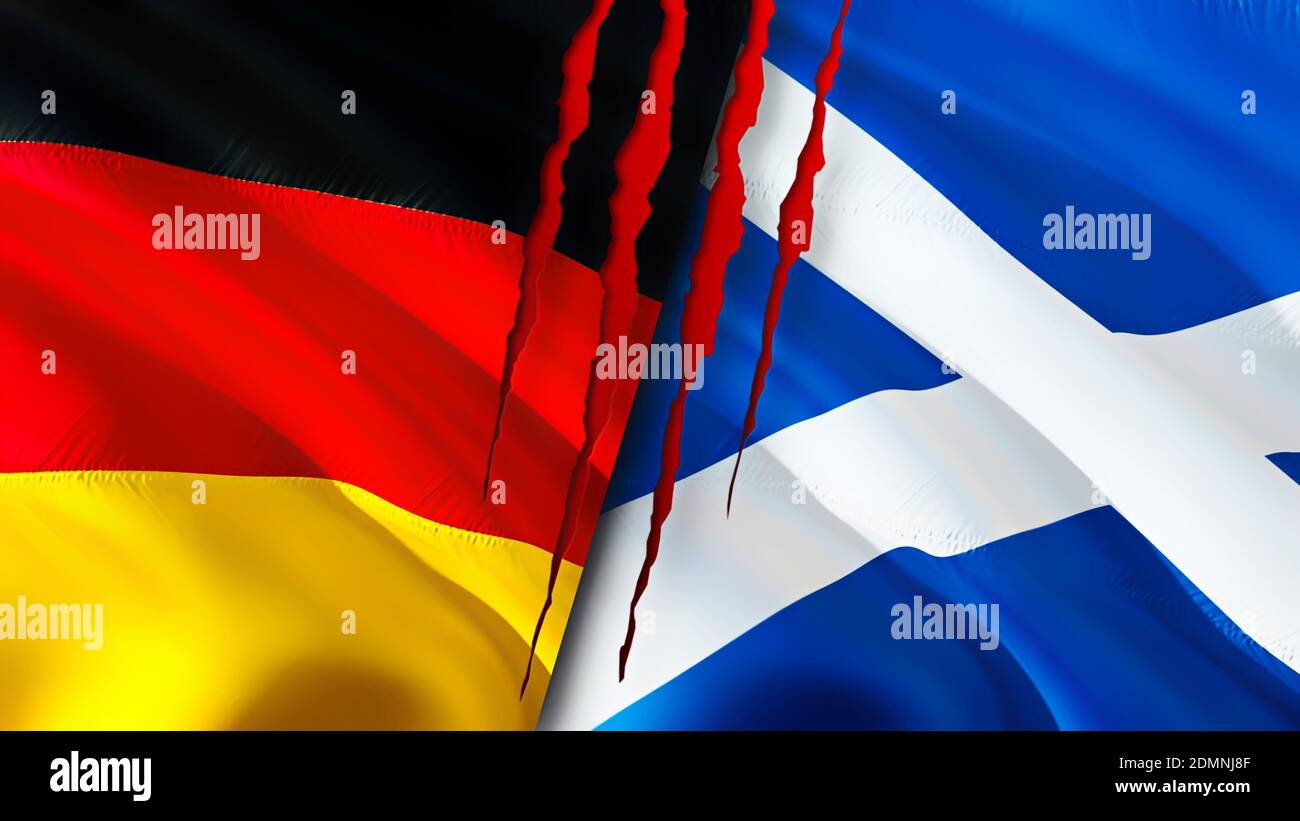 Germany and Scotland flags with scar concept. Waving flag,3D rendering ...