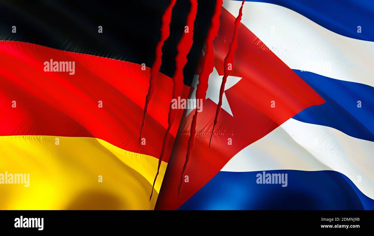 Germany and Cuba flags with scar concept. Waving flag,3D rendering ...