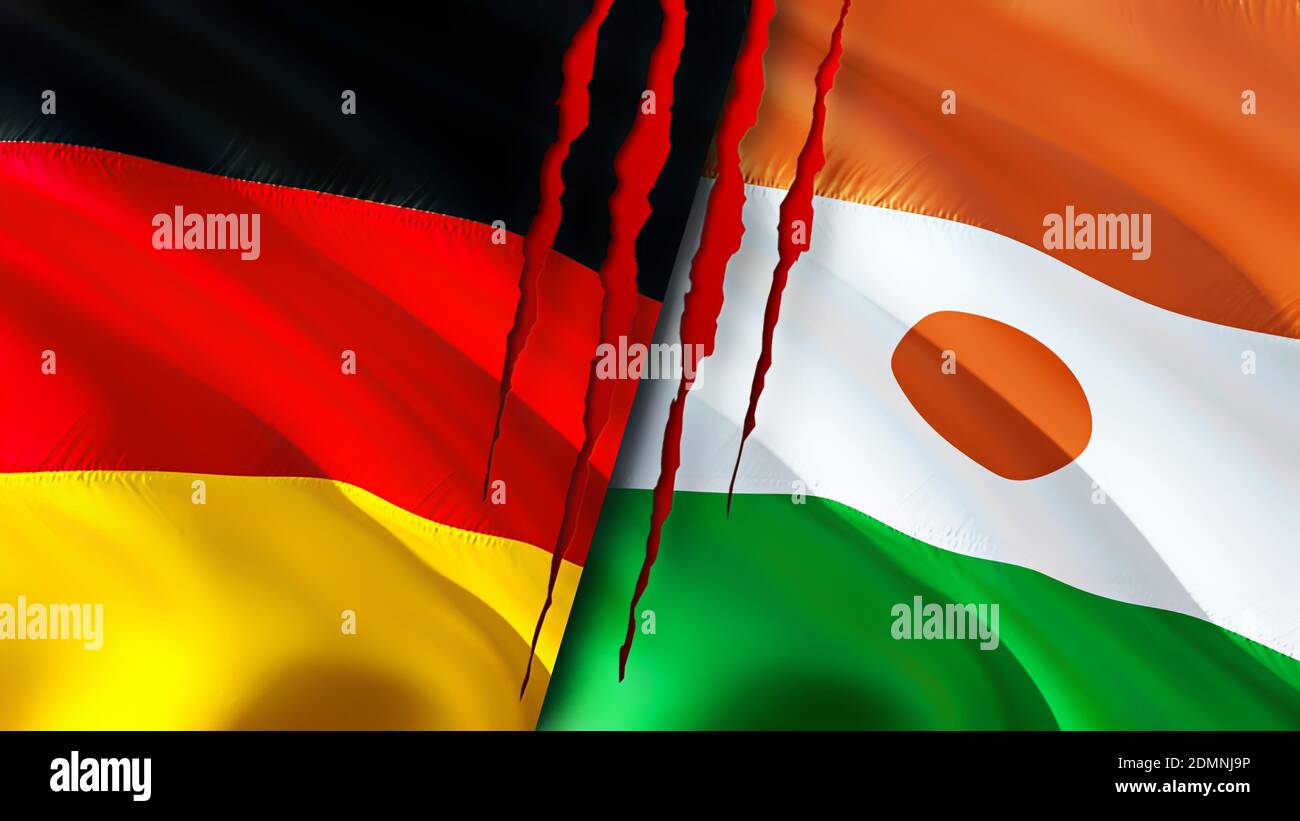Germany and Niger flags with scar concept. Waving flag,3D rendering ...