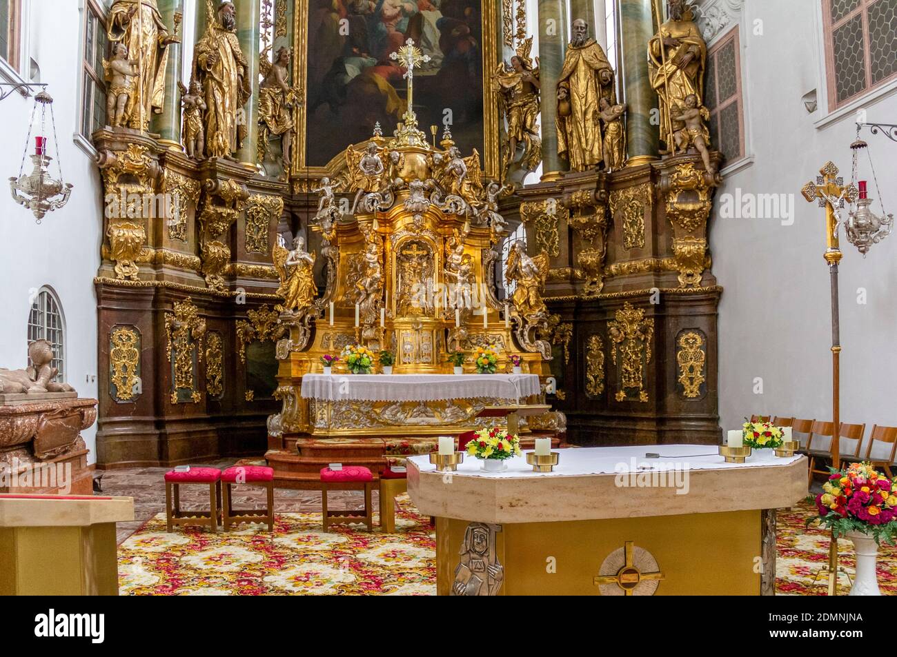 church interior seen in Straubing, a city of Lower Bavaria in Germany ...