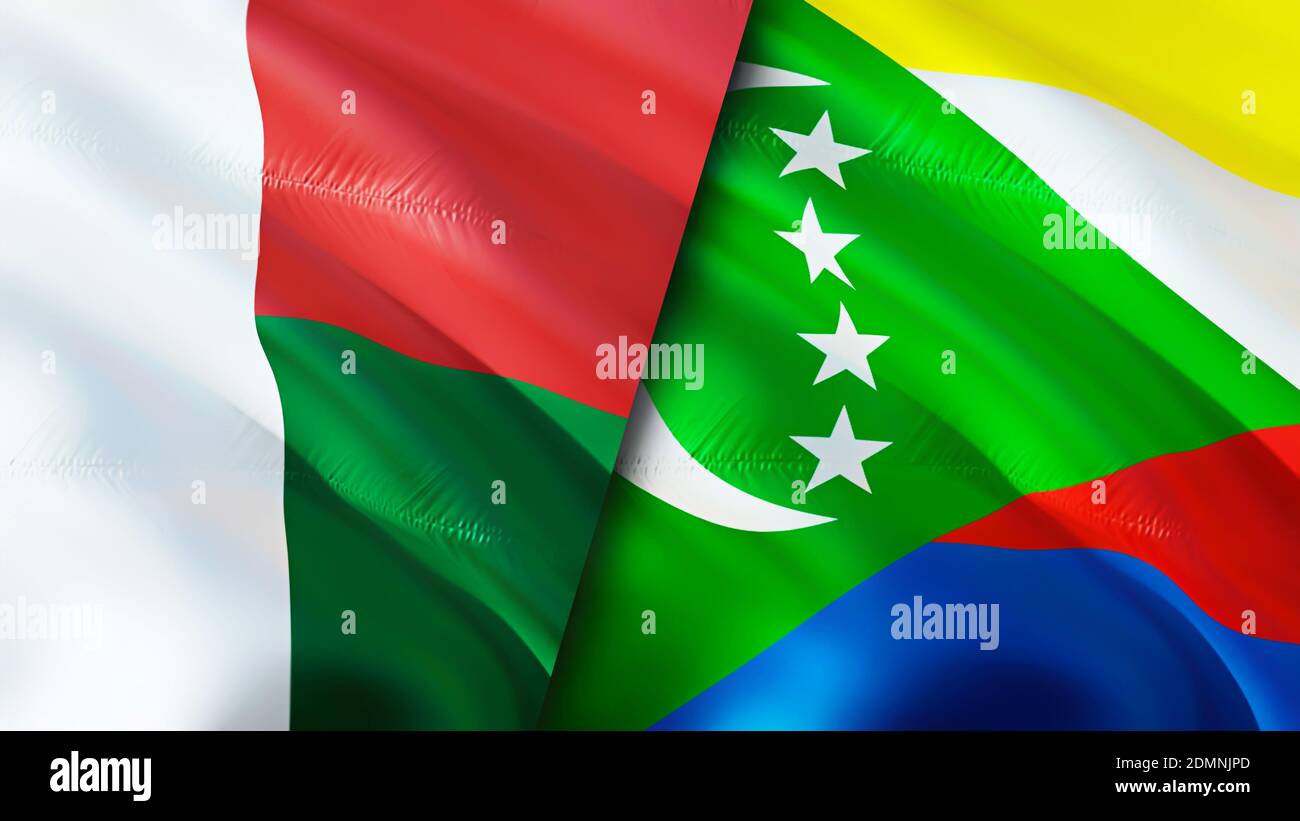 Madagascar and Comoros flags. 3D Waving flag design. Madagascar Comoros ...