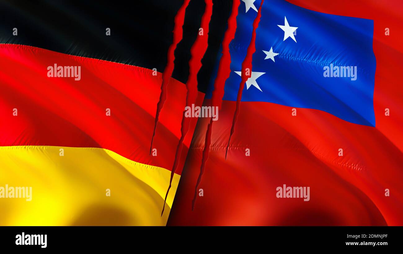 Germany and Samoa flags with scar concept. Waving flag,3D rendering ...