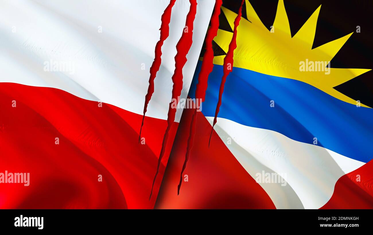 Poland and Antigua and Barbuda flags with scar concept. Waving flag,3D ...