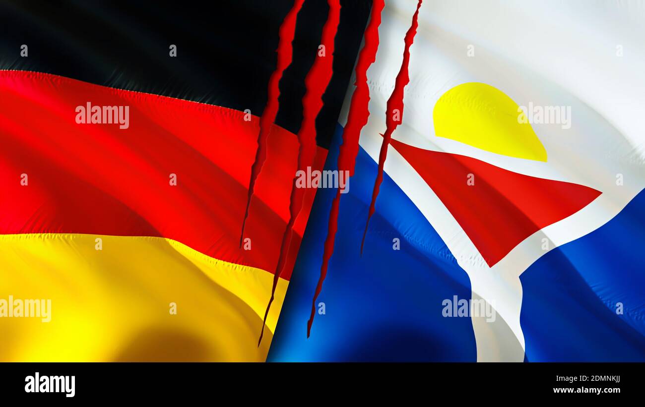 Germany and Saint Martin flags with scar concept. Waving flag,3D ...