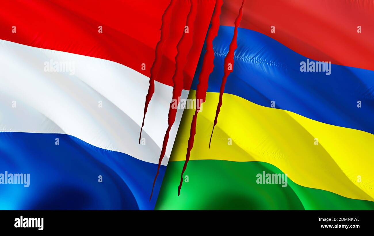 Netherlands and Mauritius flags with scar concept. Waving flag,3D ...