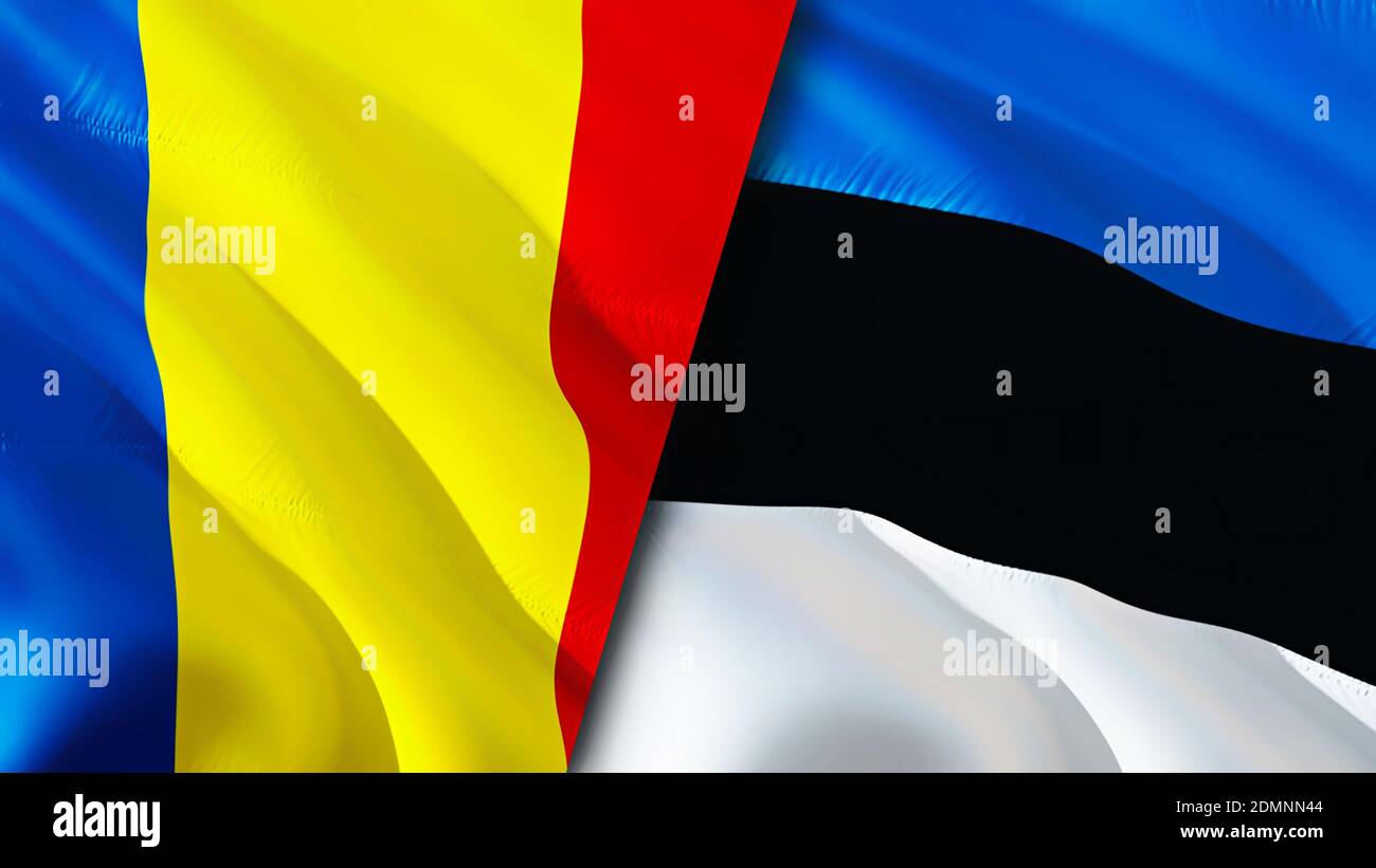 Romania and Estonia flags. 3D Waving flag design. Romania Estonia flag ...
