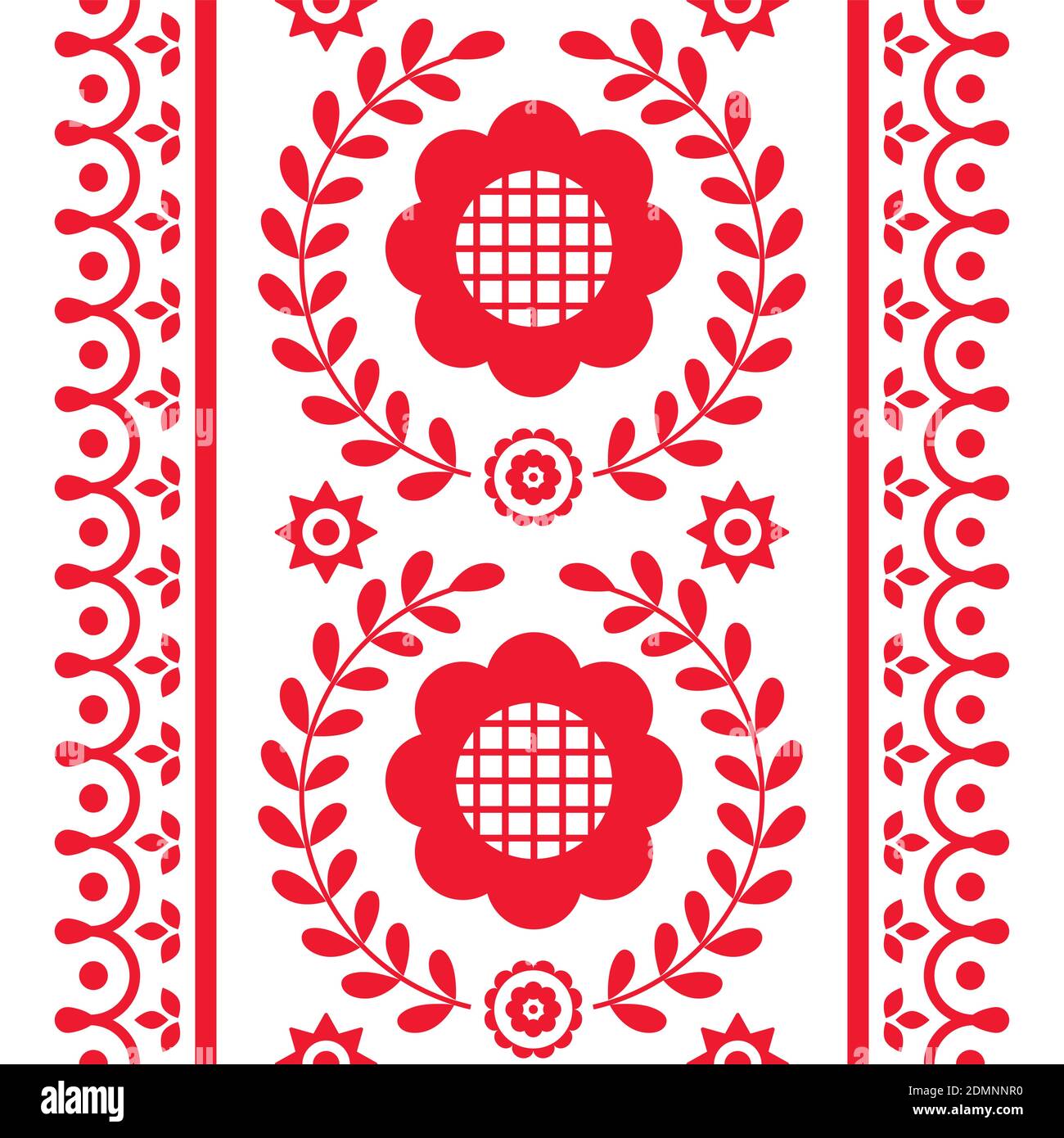 Seamless floral folk art vector pattern inspired by Polish embroidery ...
