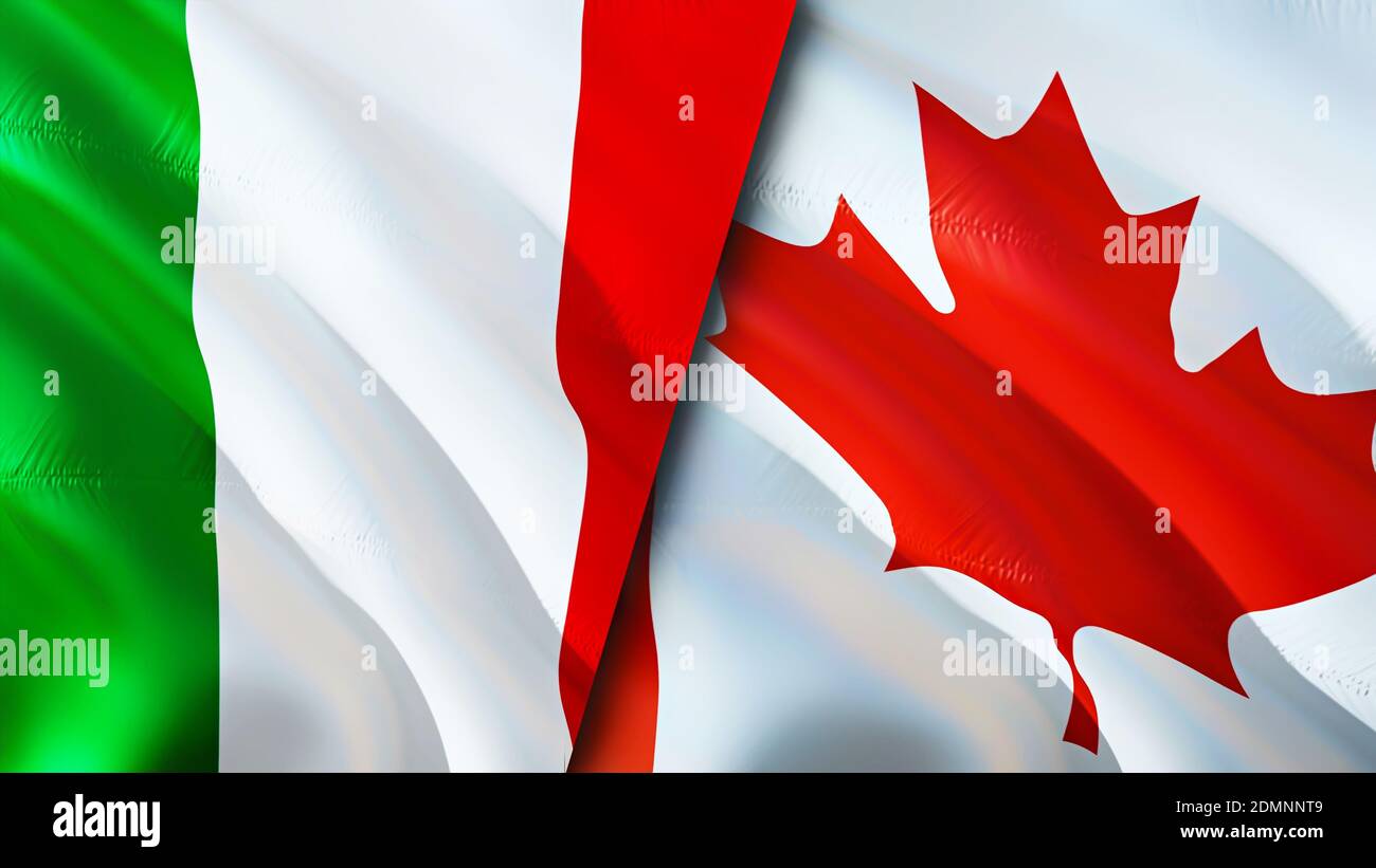 Italy and Canada flags. 3D Waving flag design. Italy Canada flag ...