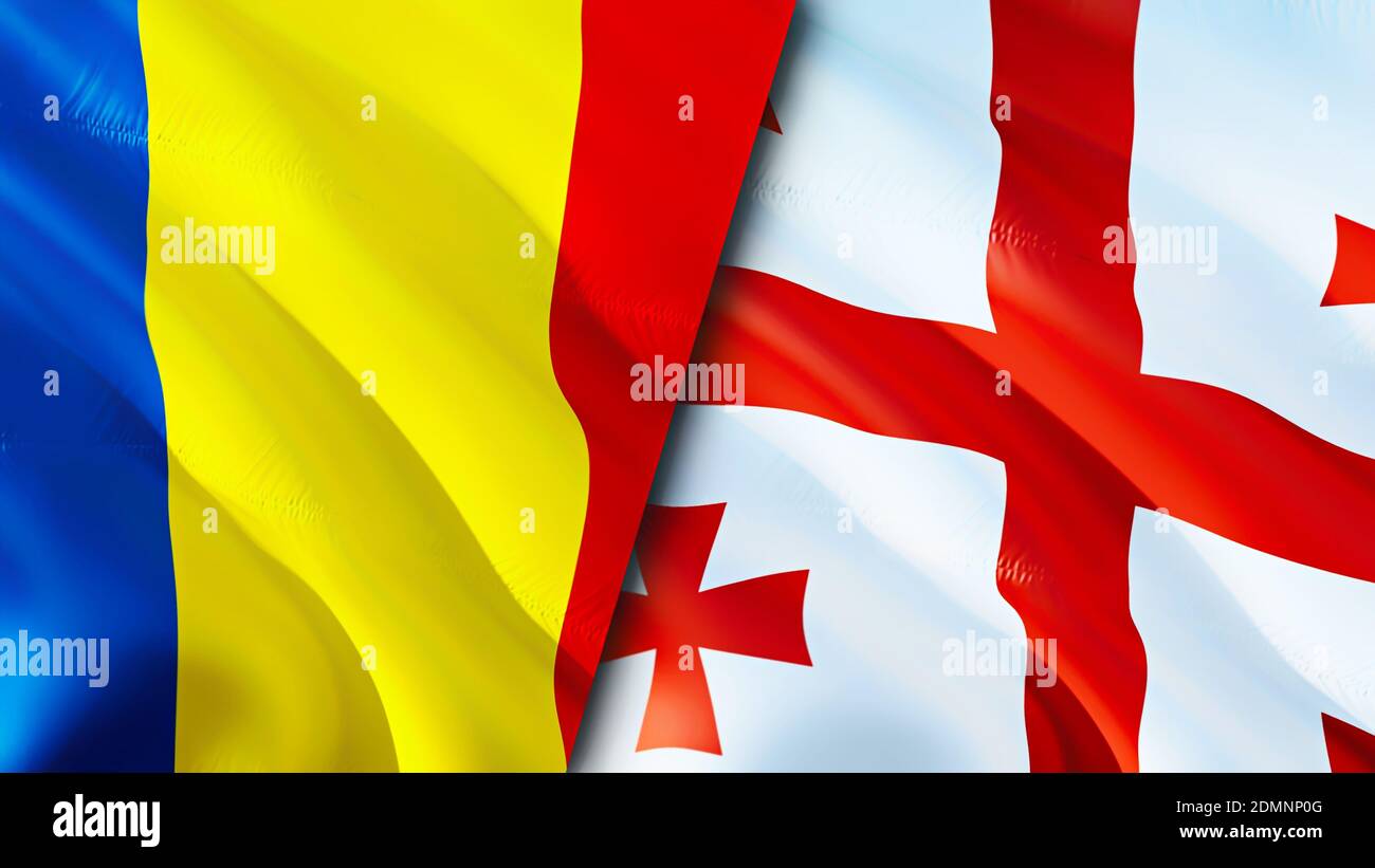 Romania and Georgia flags. 3D Waving flag design. Romania Georgia flag ...