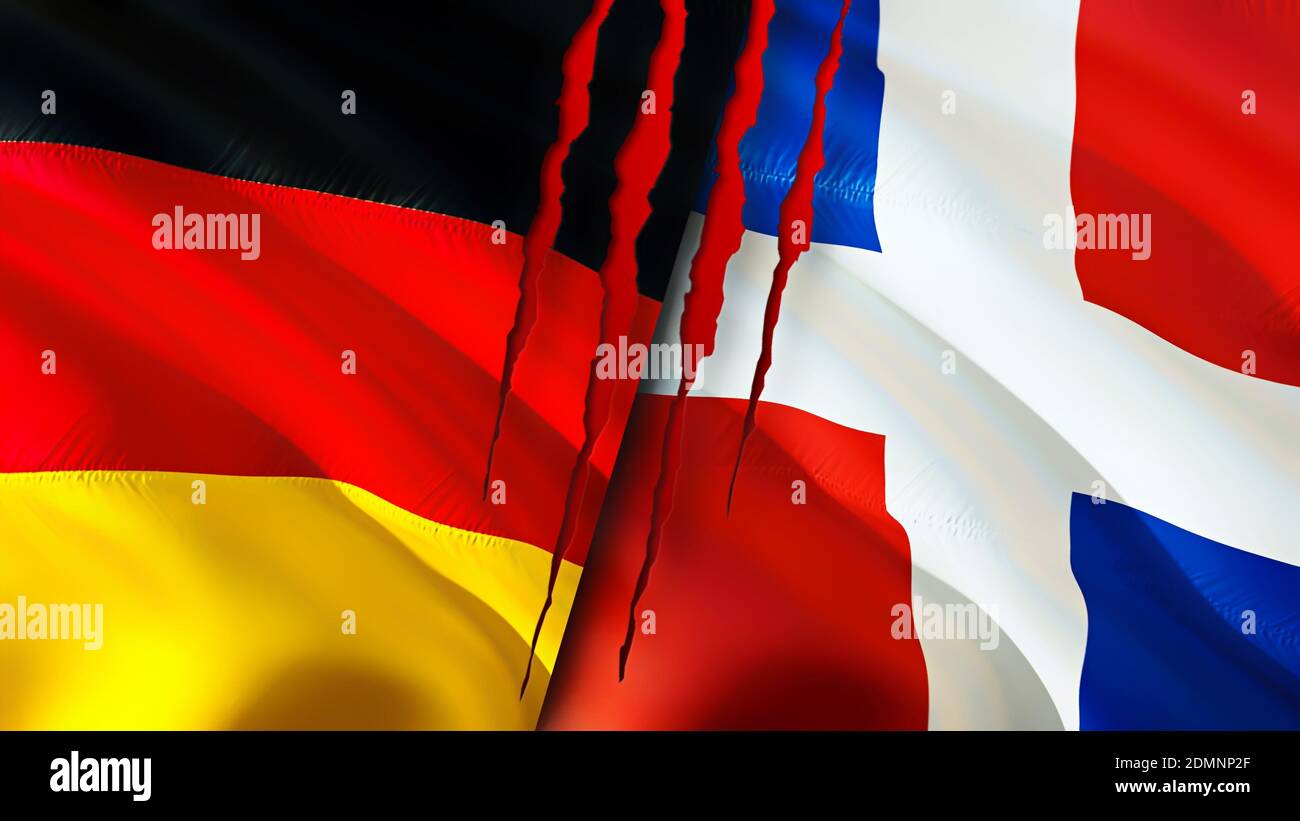 Germany and Dominican Republic flags with scar concept. Waving flag,3D ...