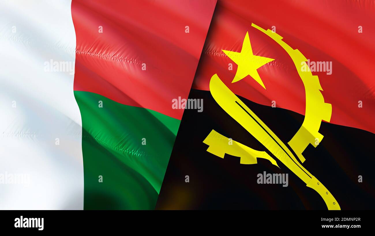 Madagascar and Angola flags. 3D Waving flag design. Madagascar Angola ...
