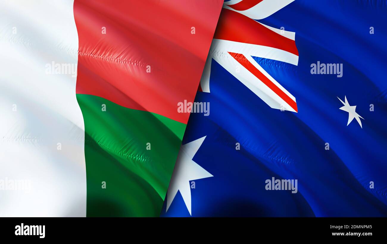 Madagascar and Australia flags. 3D Waving flag design. Madagascar ...