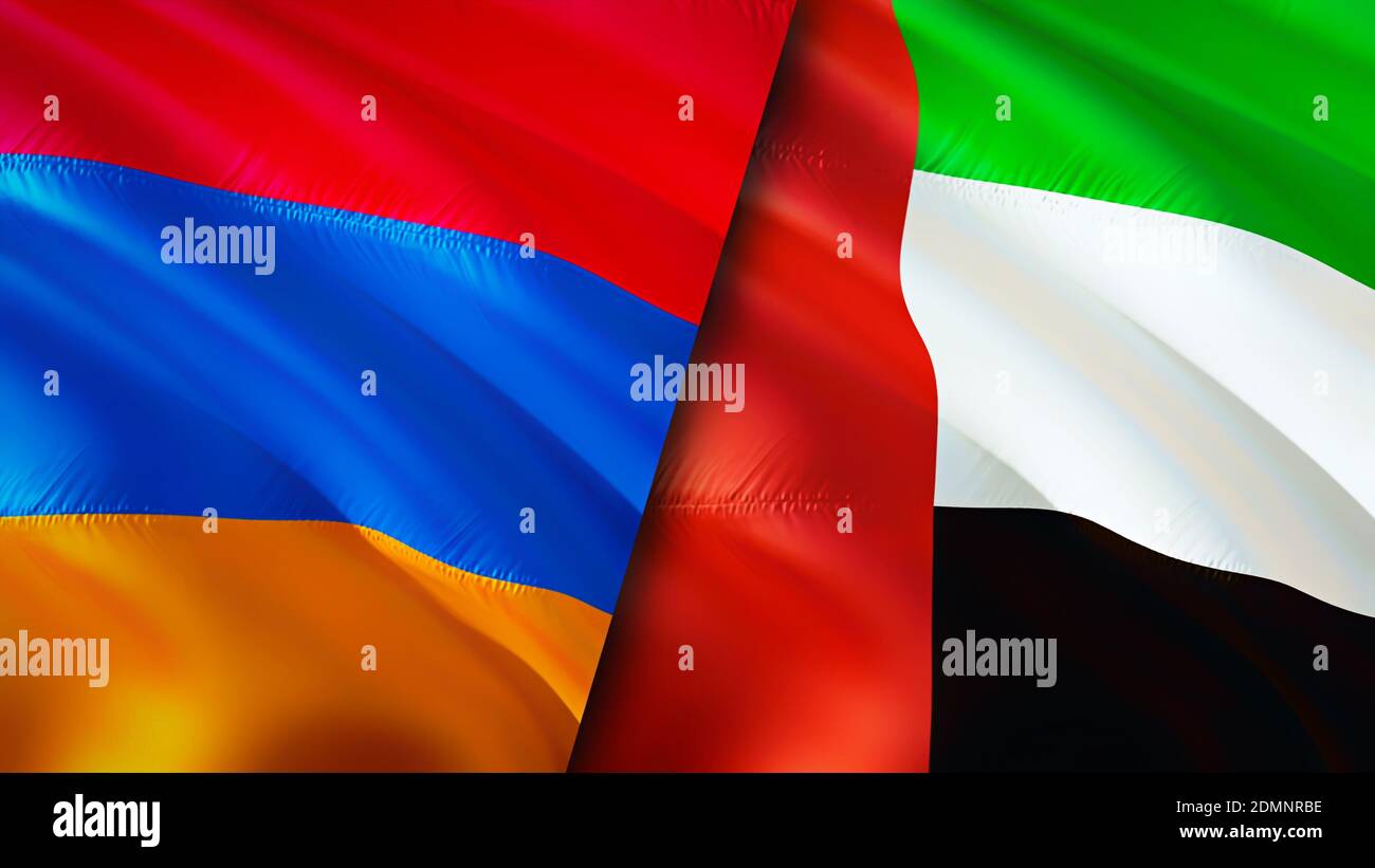 Armenia and United Arab Emirates flags. 3D Waving flag design. Armenia ...