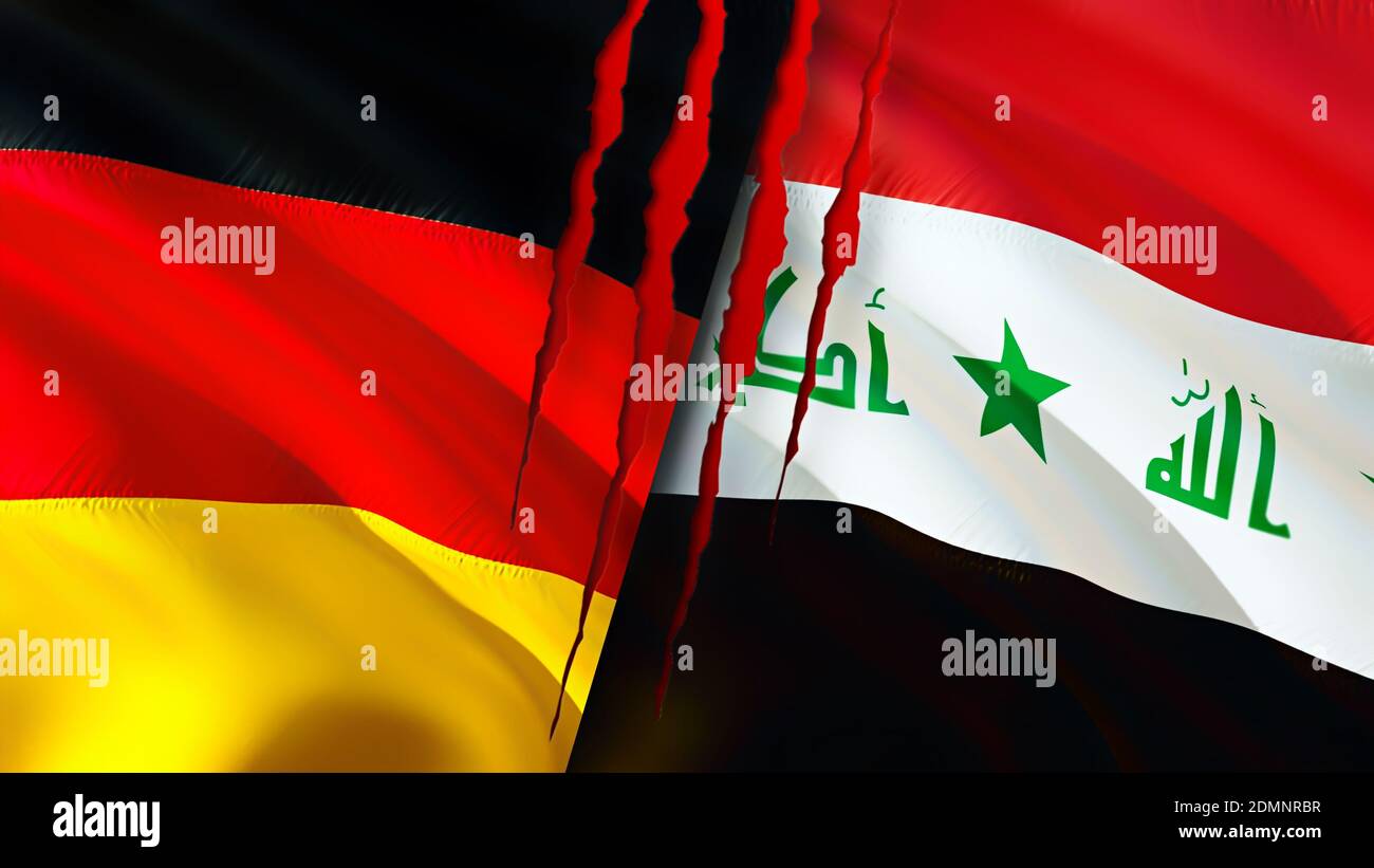 Germany and Iraq flags with scar concept. Waving flag,3D rendering ...