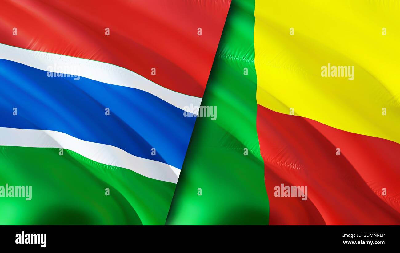 Gambia and Benin flags. 3D Waving flag design. Gambia Benin flag ...