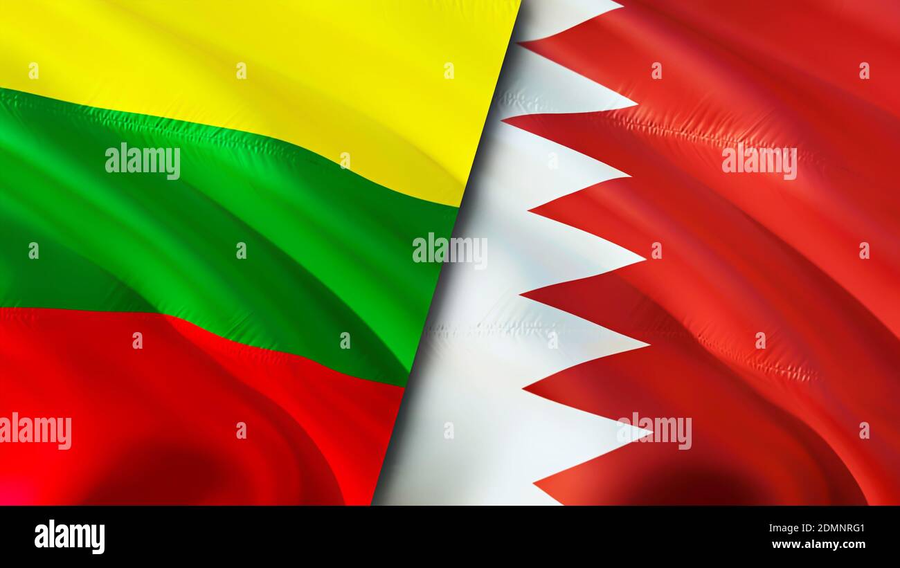 Lithuania and Bahrain flags. 3D Waving flag design. Lithuania Bahrain ...