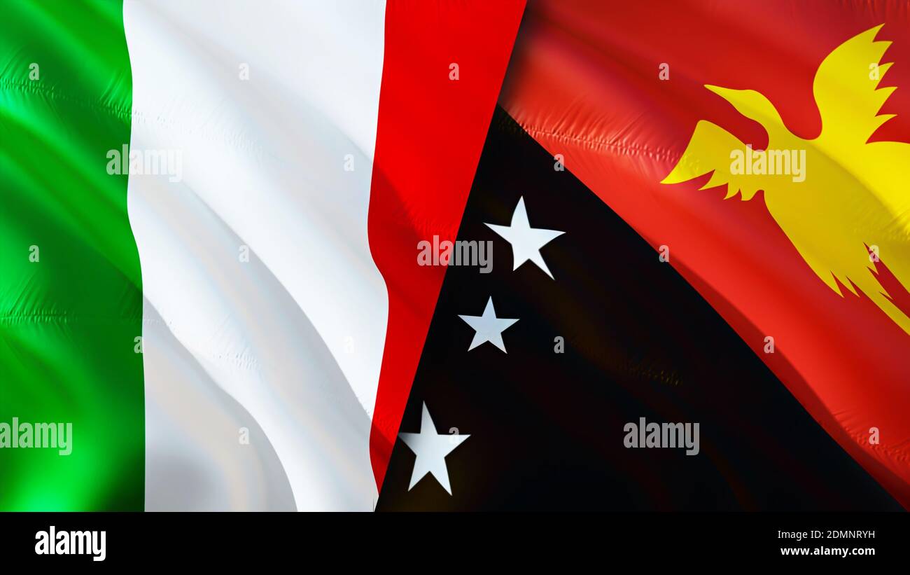 Italy and Papua New Guinea flags. 3D Waving flag design. Italy Papua ...