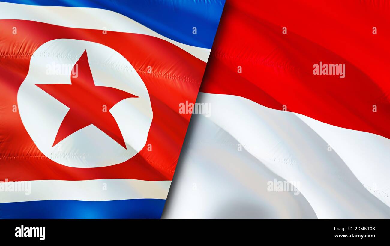 North Korea and Monaco flags. 3D Waving flag design. North Korea Monaco ...