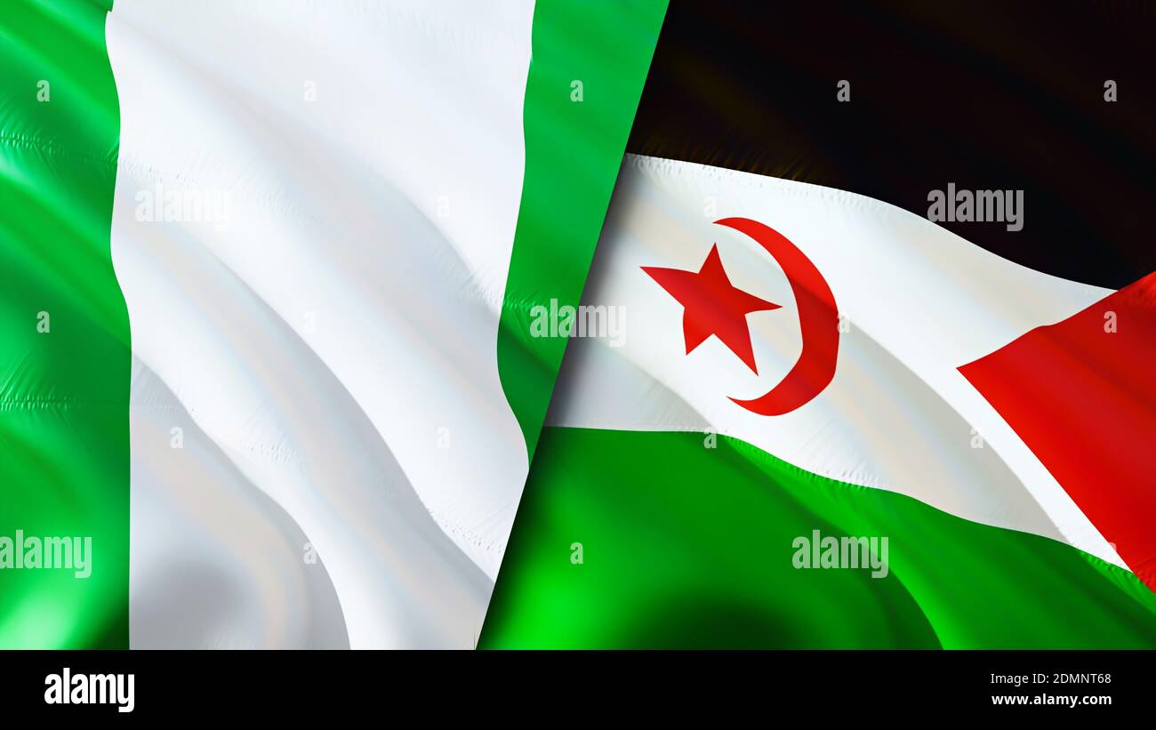 Nigeria and Western Sahara flags. 3D Waving flag design. Nigeria ...