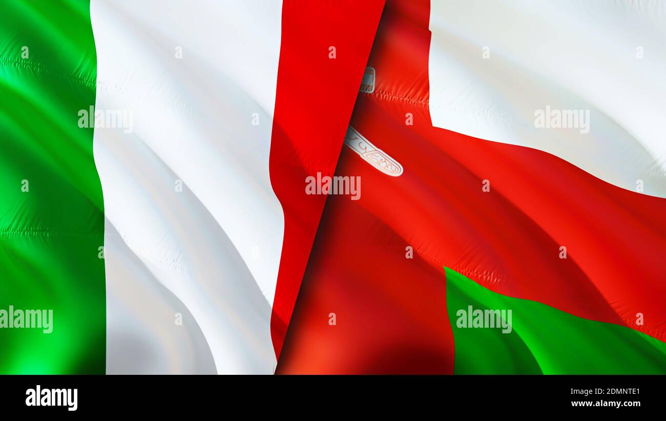 Italy and Oman flags. 3D Waving flag design. Italy Oman flag, picture ...