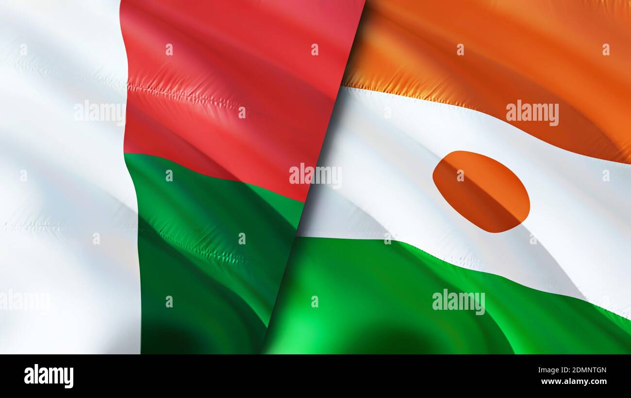 Madagascar and Niger flags. 3D Waving flag design. Madagascar Niger ...
