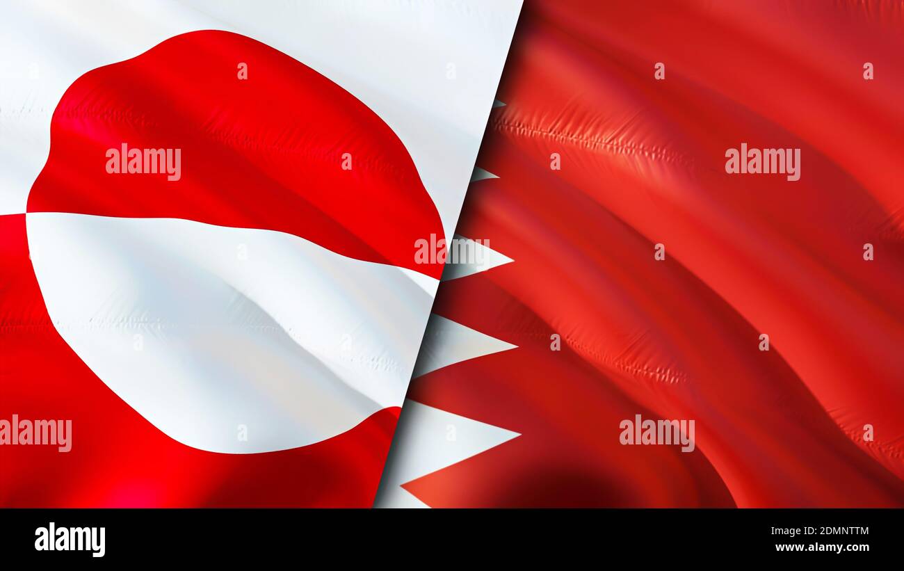 Greenland and Bahrain flags. 3D Waving flag design. Greenland Bahrain ...