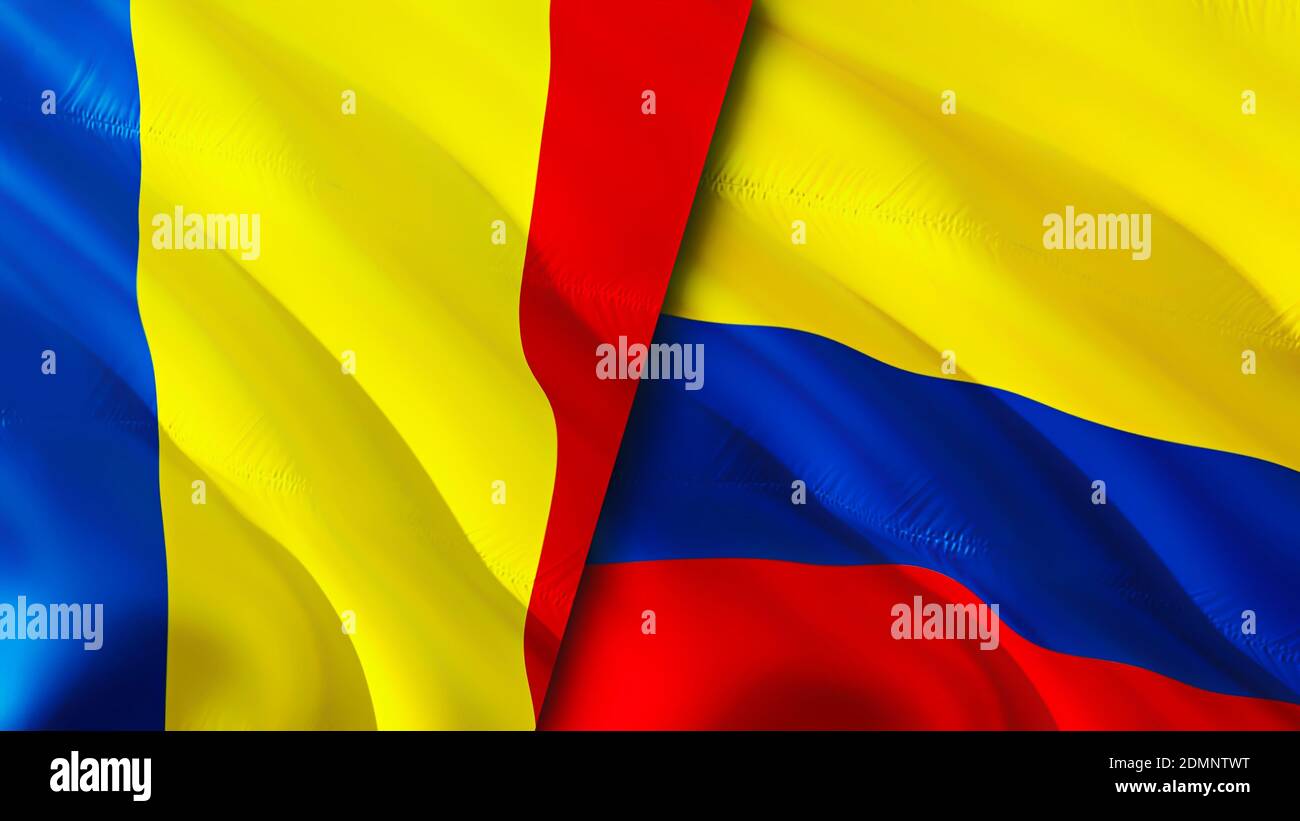 Romania and Colombia flags. 3D Waving flag design. Romania Colombia ...