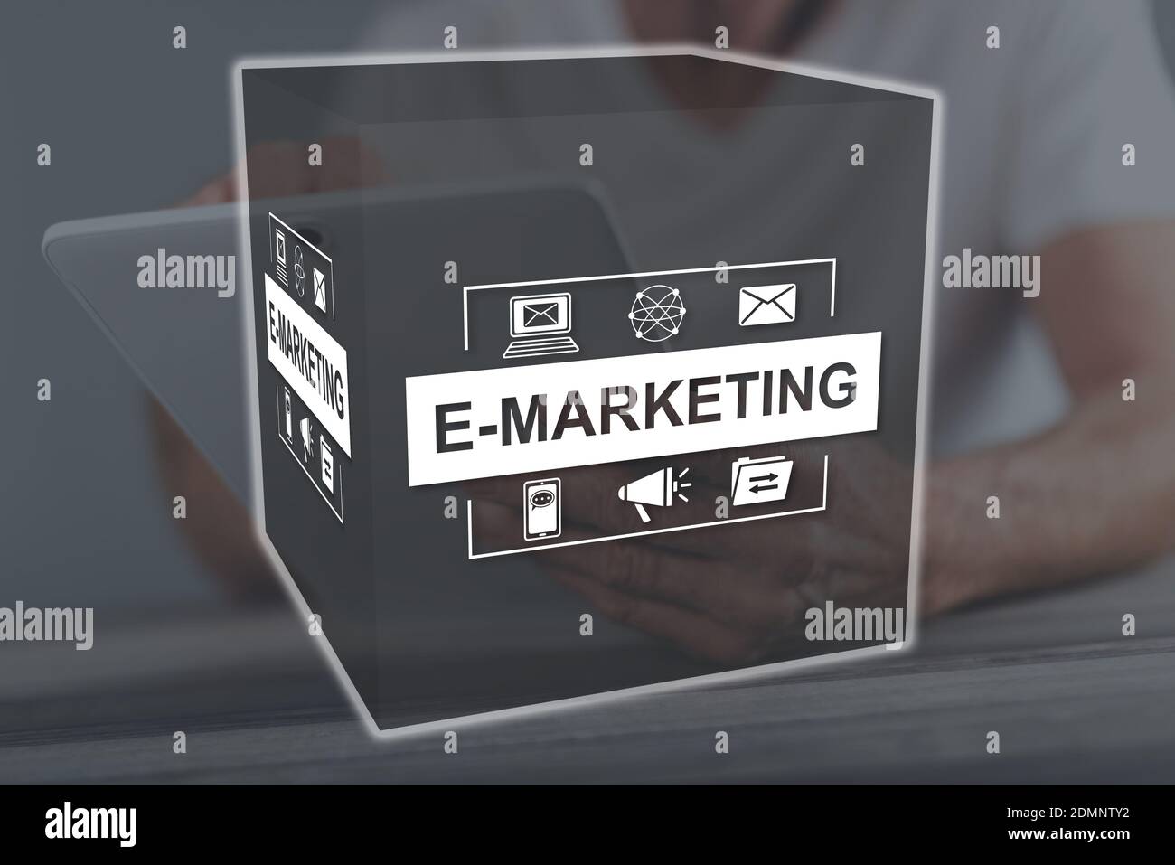E-marketing concept illustrated by a picture on background Stock Photo ...