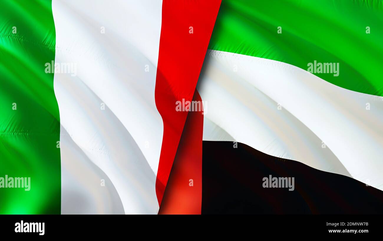 Italy and United Arab Emirates flags. 3D Waving flag design. Italy ...